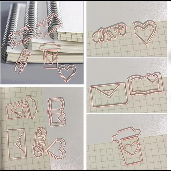 Office | 11 Pcs Rose Gold Cute Paper Clips Assorted Sizes And Shapes ...